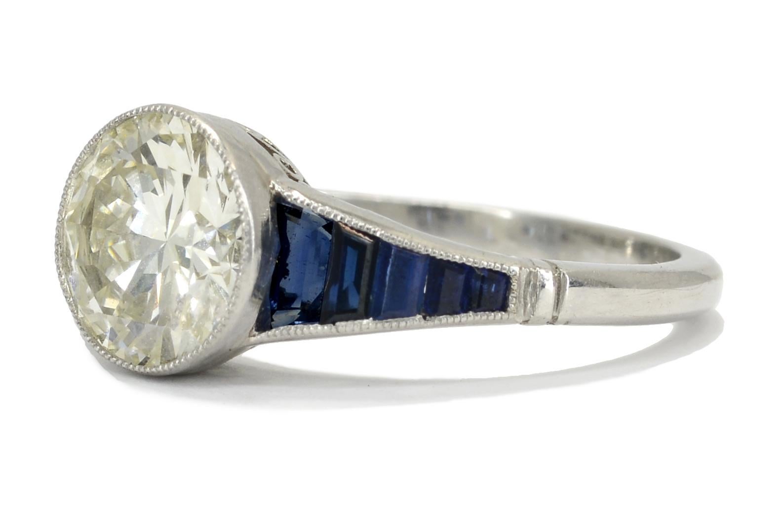 2.05 Carat Round Brilliant Diamond and Sapphire Bezel Set Engagement ...