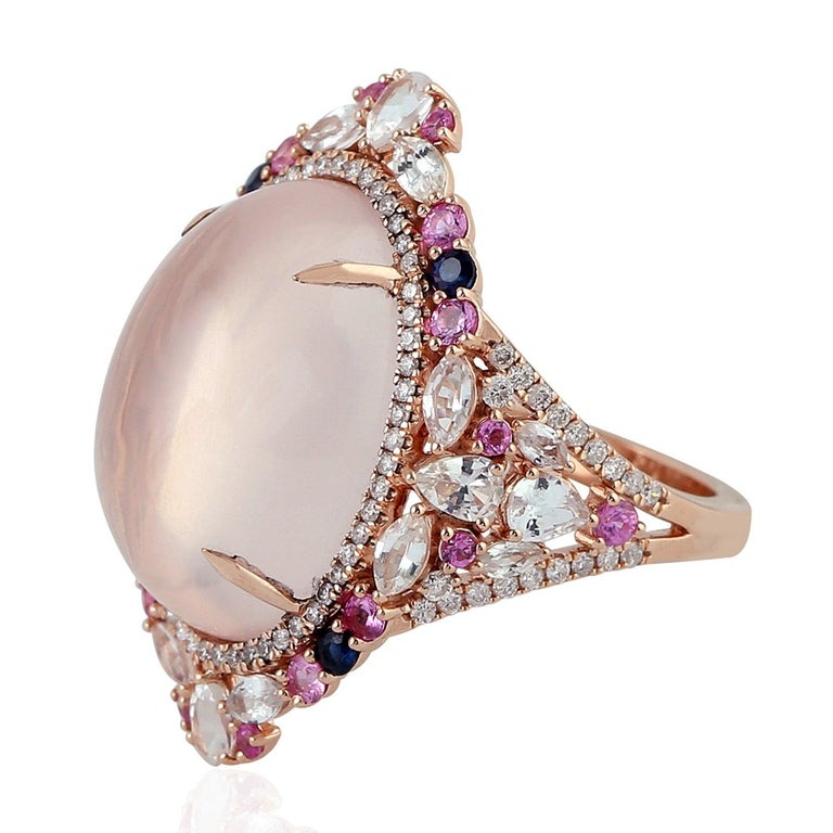 Customizable 20.55 Carat Rose Quartz Diamond 18 Karat Gold Ring For ...