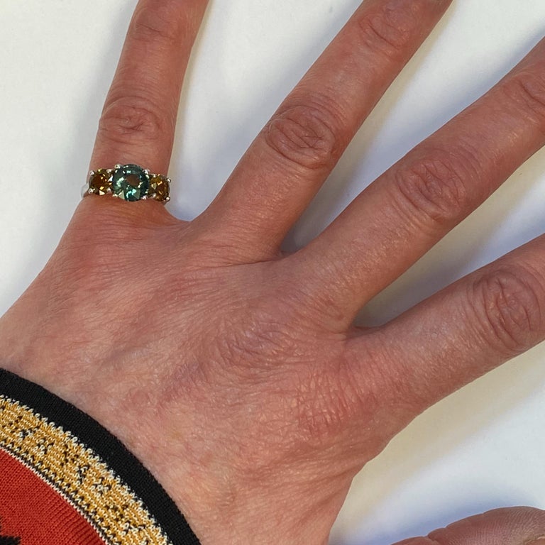 2.05ct Green Ceylon Sapphire and Andradite Garnets in White Gold Three ...