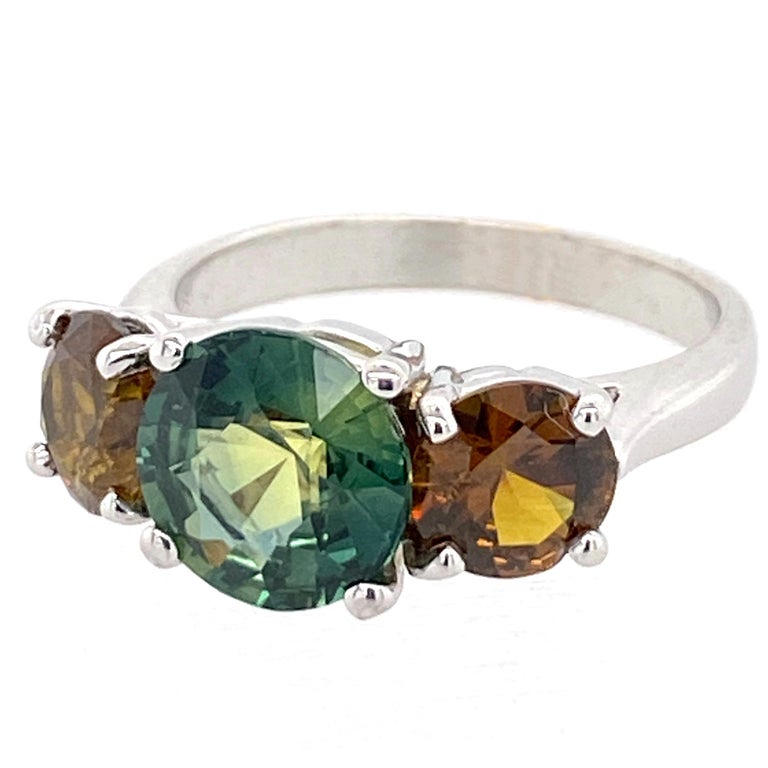 2.05ct Green Ceylon Sapphire and Andradite Garnets in White Gold Three ...