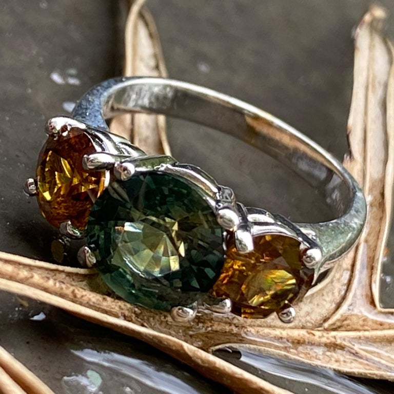 2.05ct Green Ceylon Sapphire and Andradite Garnets in White Gold Three ...