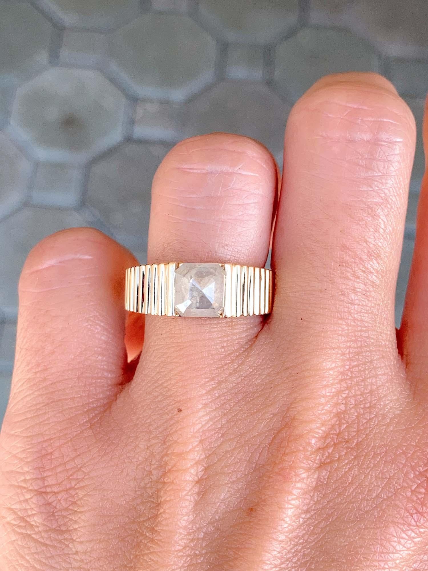 2.05ct Milky White Diamond on Wide Ribbed Band Engagement Ring 14k Gold ...