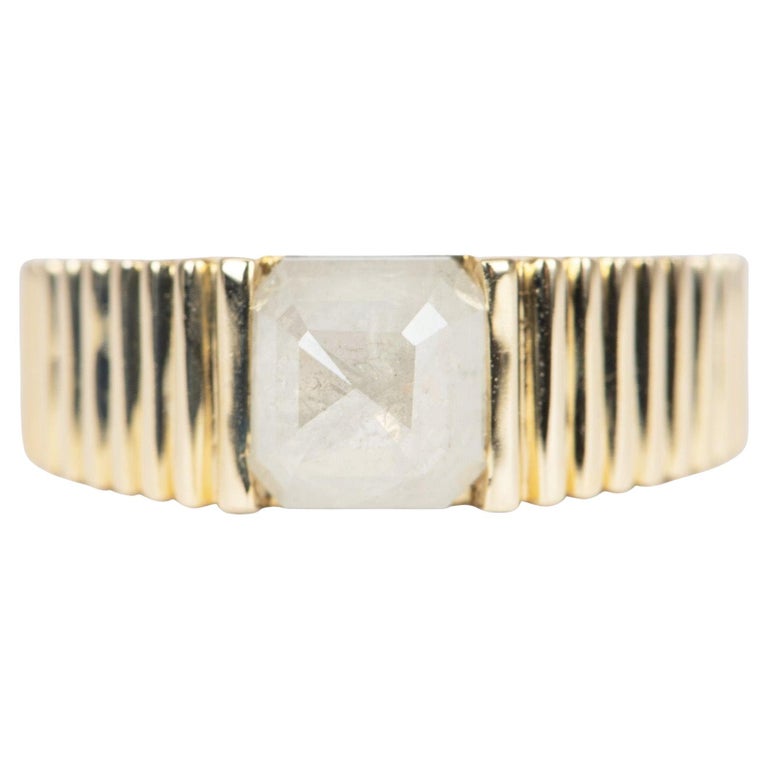 2.05ct Milky White Diamond on Wide Ribbed Band Engagement Ring 14k Gold ...