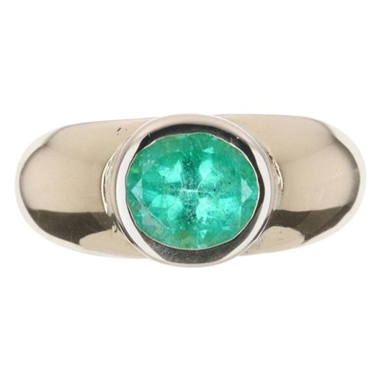 2.05tcw 18K Colombian Emerald Oval Cut Solitaire Gypsy Bezel Set Ring ...