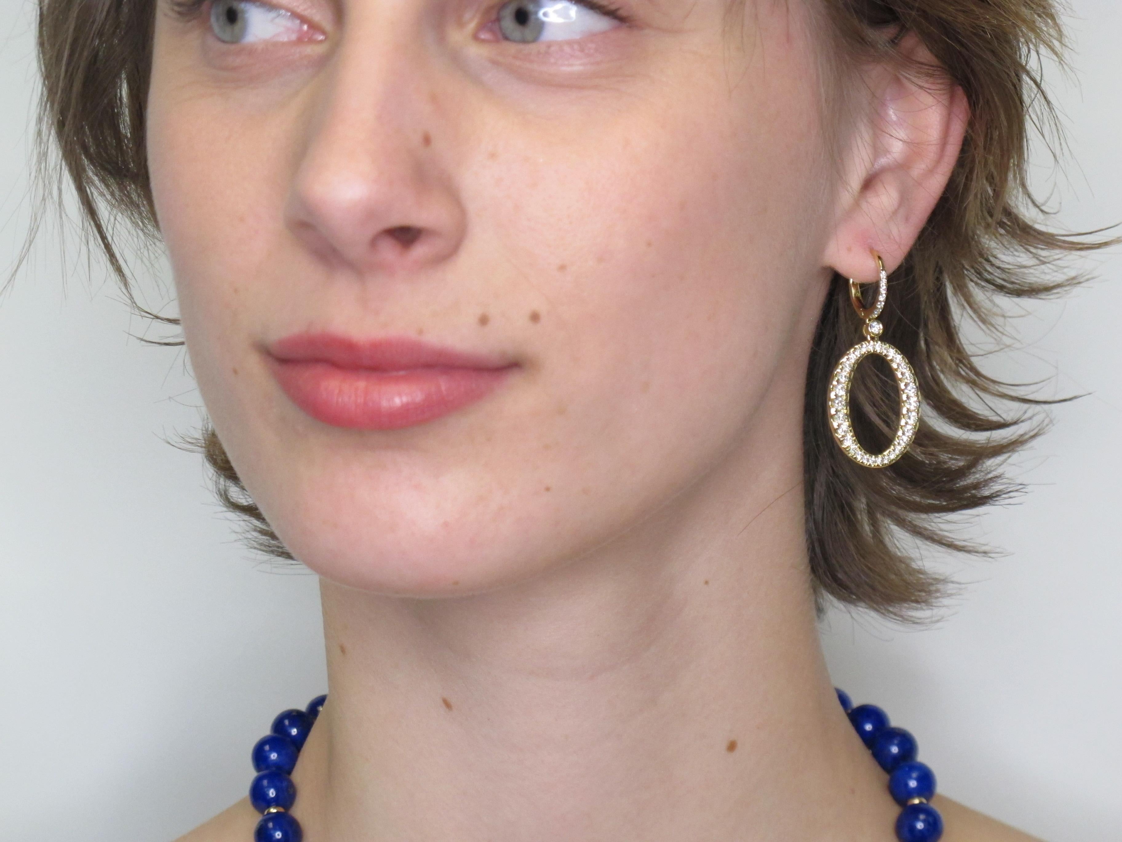 Diamond "O" Dangle Earrings in Yellow Gold, 2.06 Carats Total For Sale ...