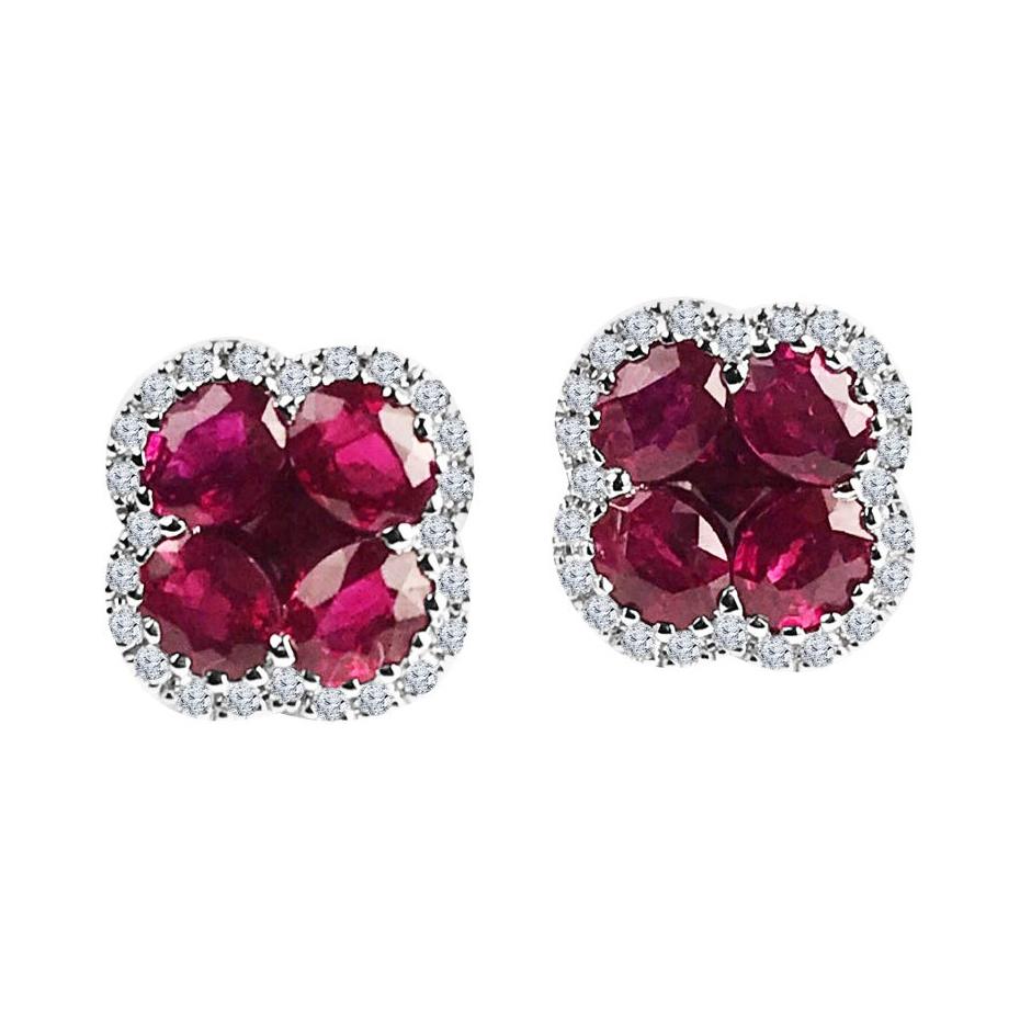 Heart Shape Ruby Diamond Clover Earrings 2.51 Carat For Sale at 1stDibs