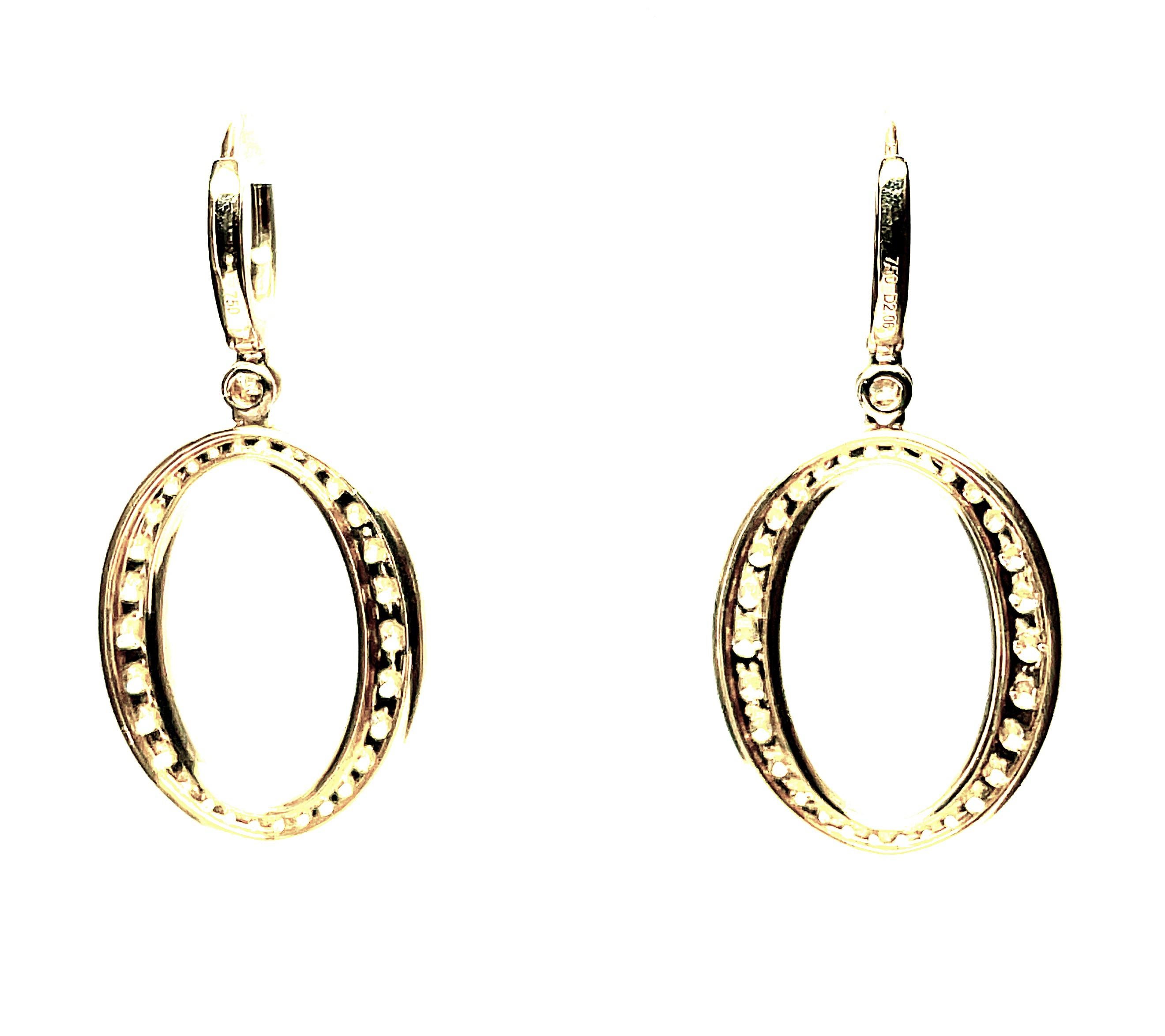 Diamond "O" Dangle Earrings in Yellow Gold, 2.06 Carats Total For Sale ...
