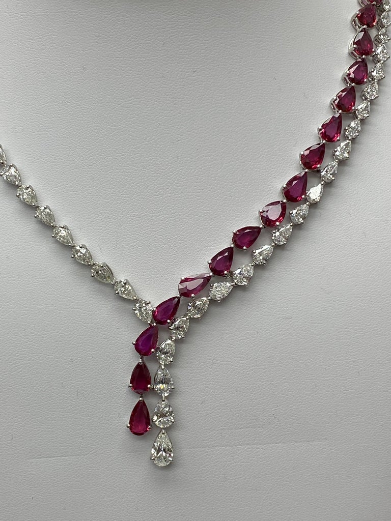 Certified 20.62 Carat Pear Shape Ruby and Diamond Drop Necklace in ...