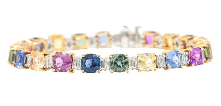 20.68 Carat Multi-Color Rainbow Sapphire Diamond 18 Karat Gold Gemstone ...