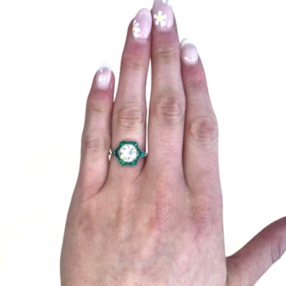 2.06ct Old Euro-Cut Diamond Engagement Ring, VS1 Clarity, Emerald Halo For Sale at 1stDibs
