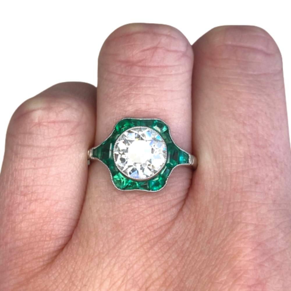 2.06ct Old Euro-Cut Diamond Engagement Ring, VS1 Clarity, Emerald Halo For Sale at 1stDibs