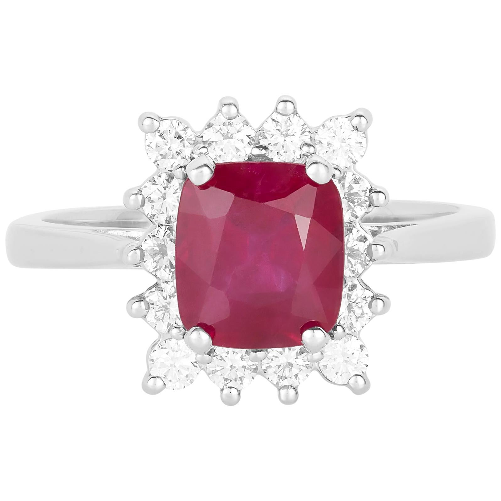 2.07 Carat Cushion Cut Ruby and Diamond Ring 14 Karat White Gold For ...