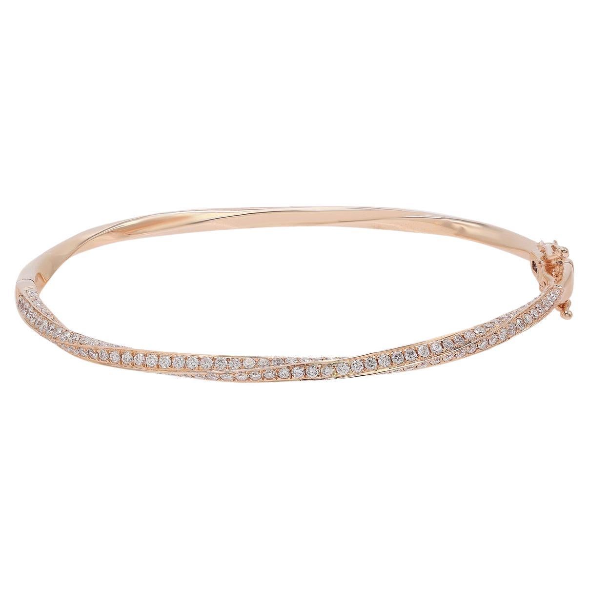 0.99 Carat Diamond Bangle Bracelet 18K Rose Gold For Sale at 1stDibs