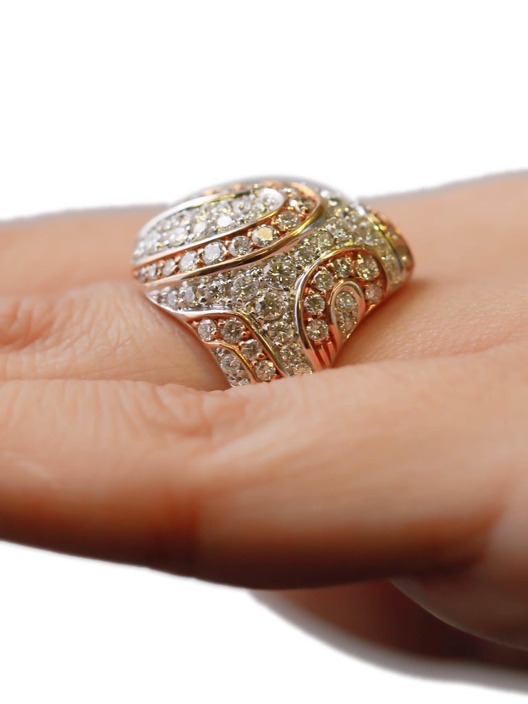 2.07 Carat Round Cut Diamond Pave 18k Two-Tone Gold Cocktail Engagement ...