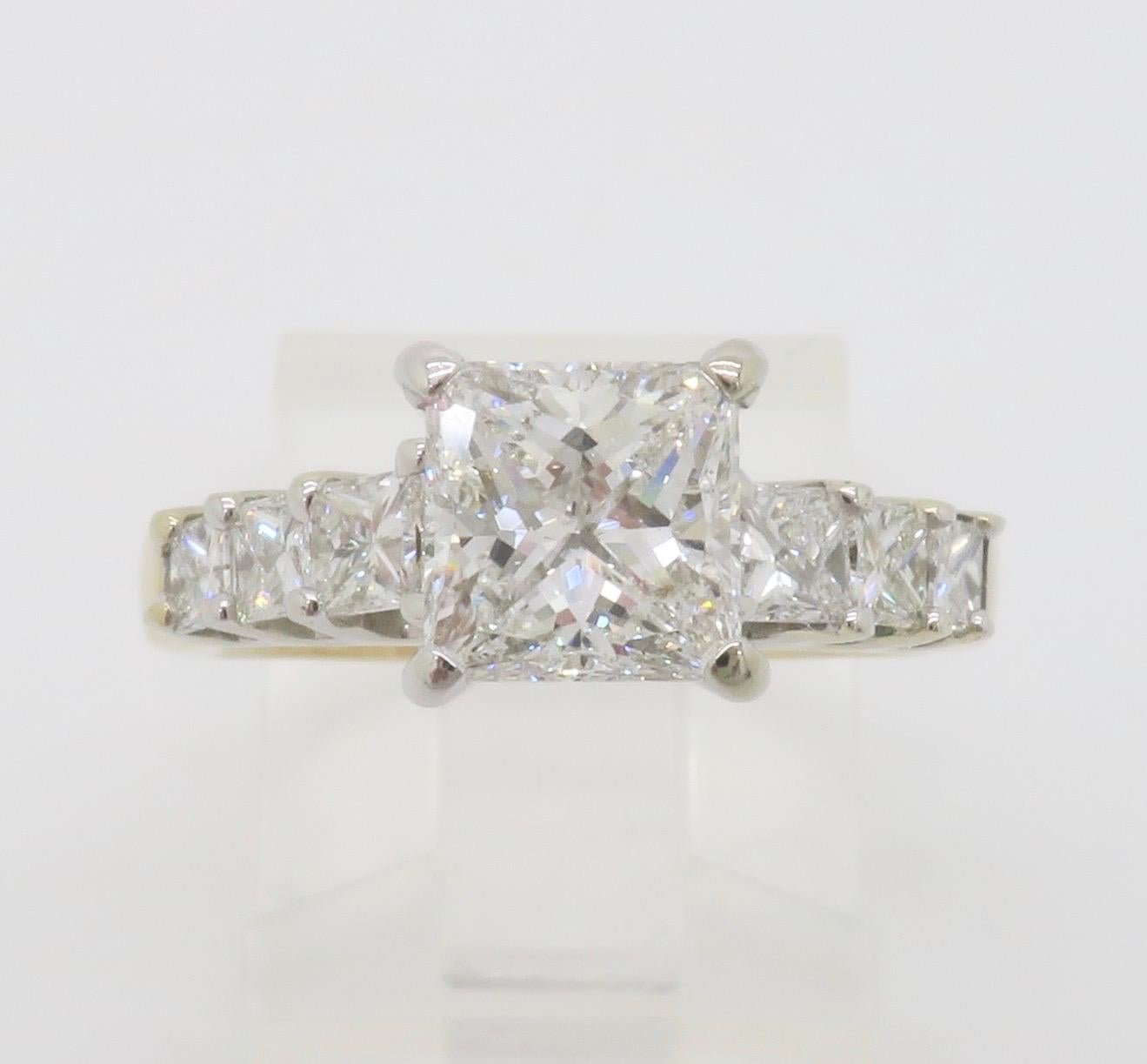 2.07CTW IGI Certified Princess Cut Diamond Ring in 14k Gold For Sale at ...