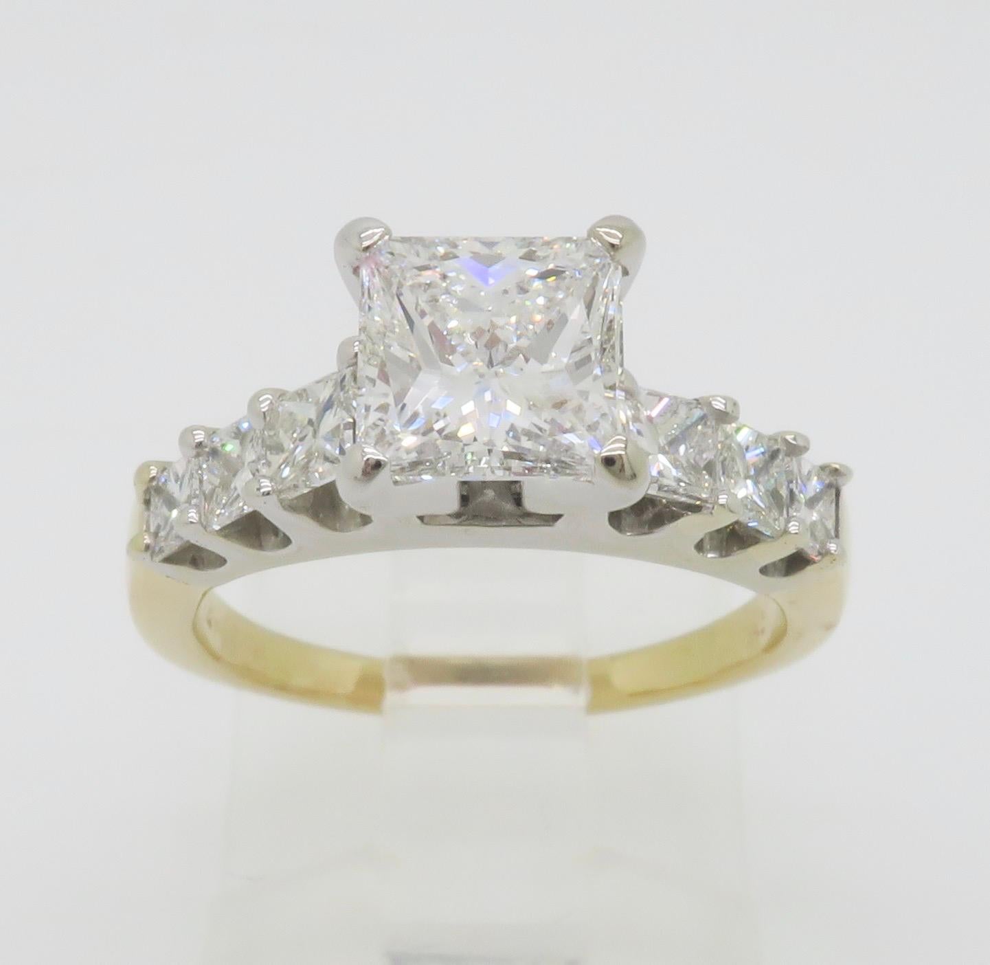 2.07CTW IGI Certified Princess Cut Diamond Ring in 14k Gold For Sale at ...