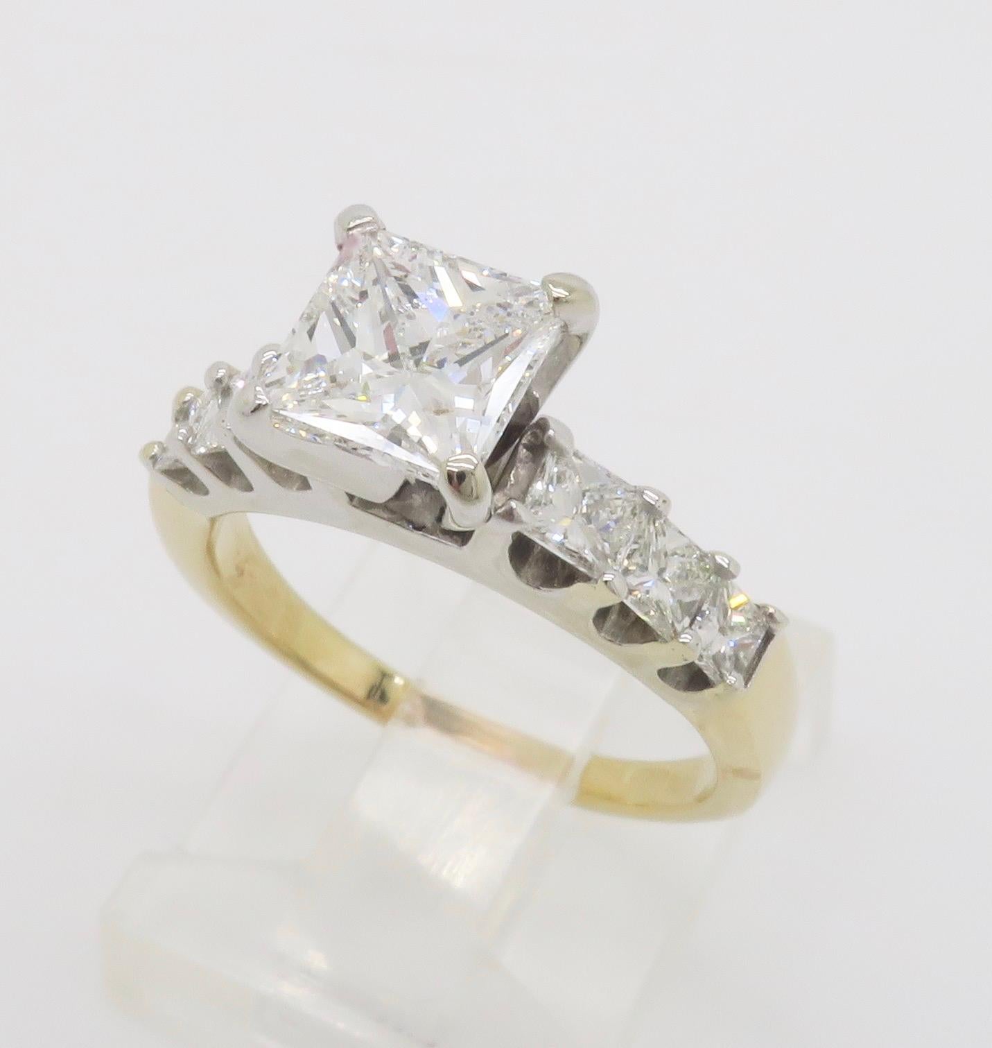 2.07CTW IGI Certified Princess Cut Diamond Ring in 14k Gold For Sale at ...