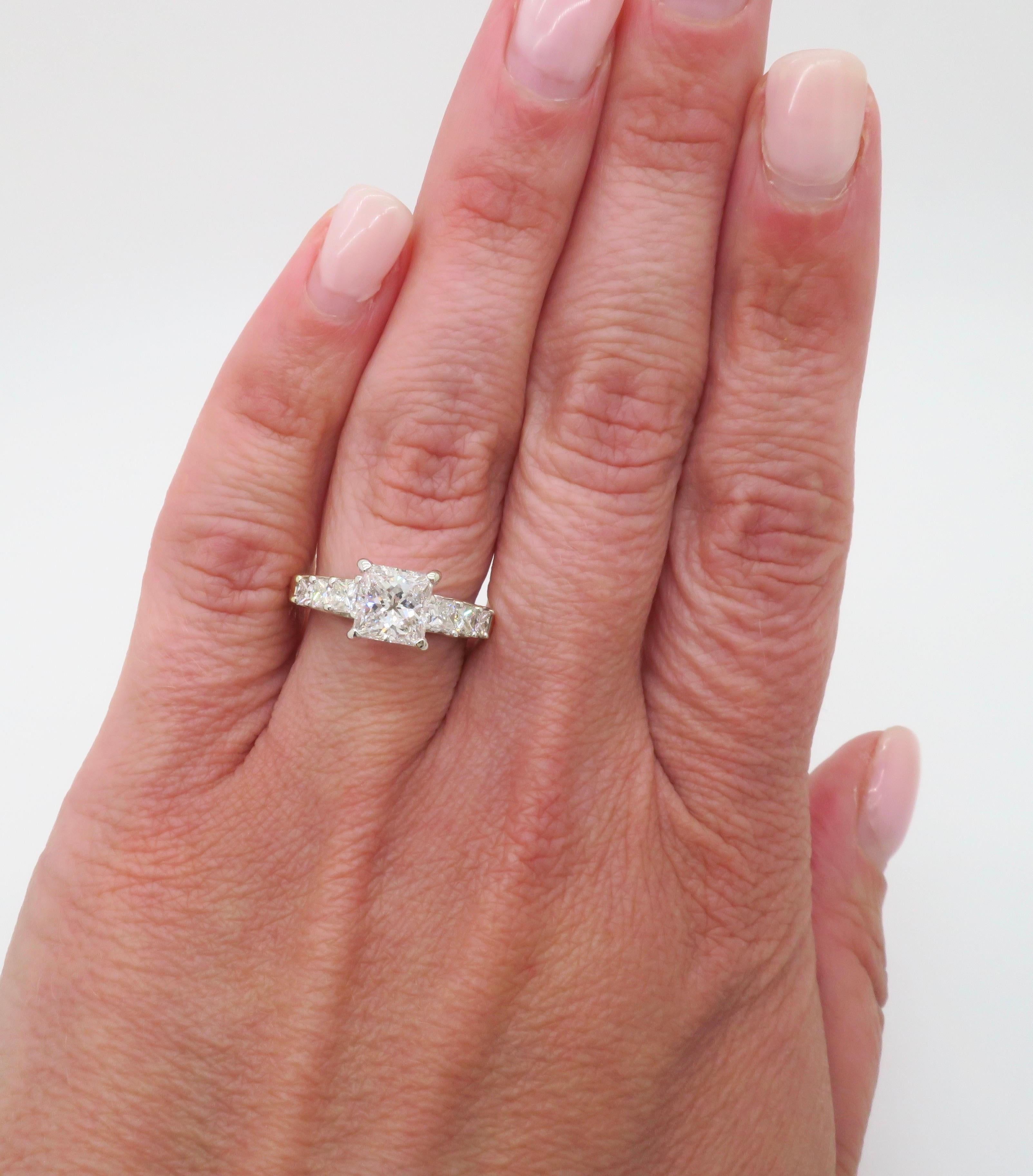 2.07CTW IGI Certified Princess Cut Diamond Ring in 14k Gold For Sale at ...