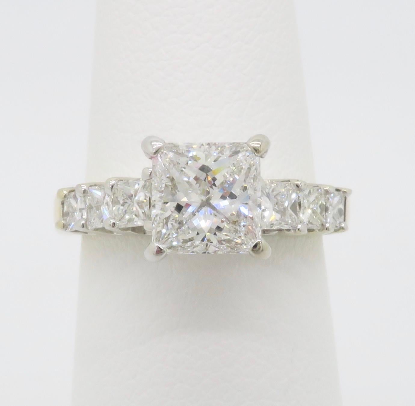 2.07CTW IGI Certified Princess Cut Diamond Ring in 14k Gold For Sale at ...