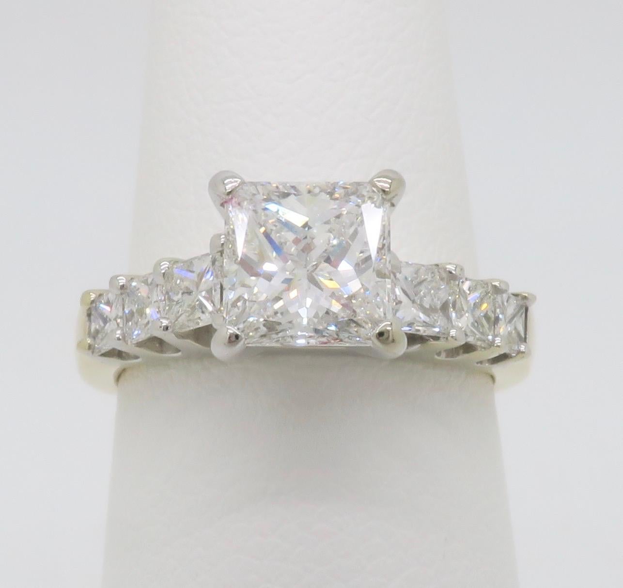 2.07CTW IGI Certified Princess Cut Diamond Ring in 14k Gold For Sale at ...