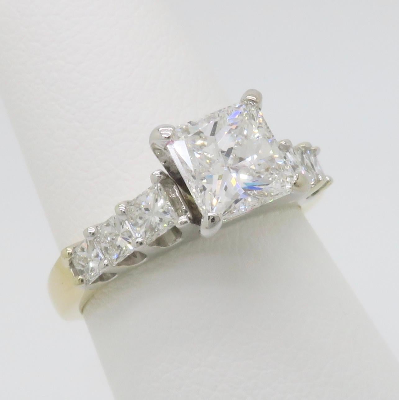 2.07CTW IGI Certified Princess Cut Diamond Ring in 14k Gold For Sale at ...