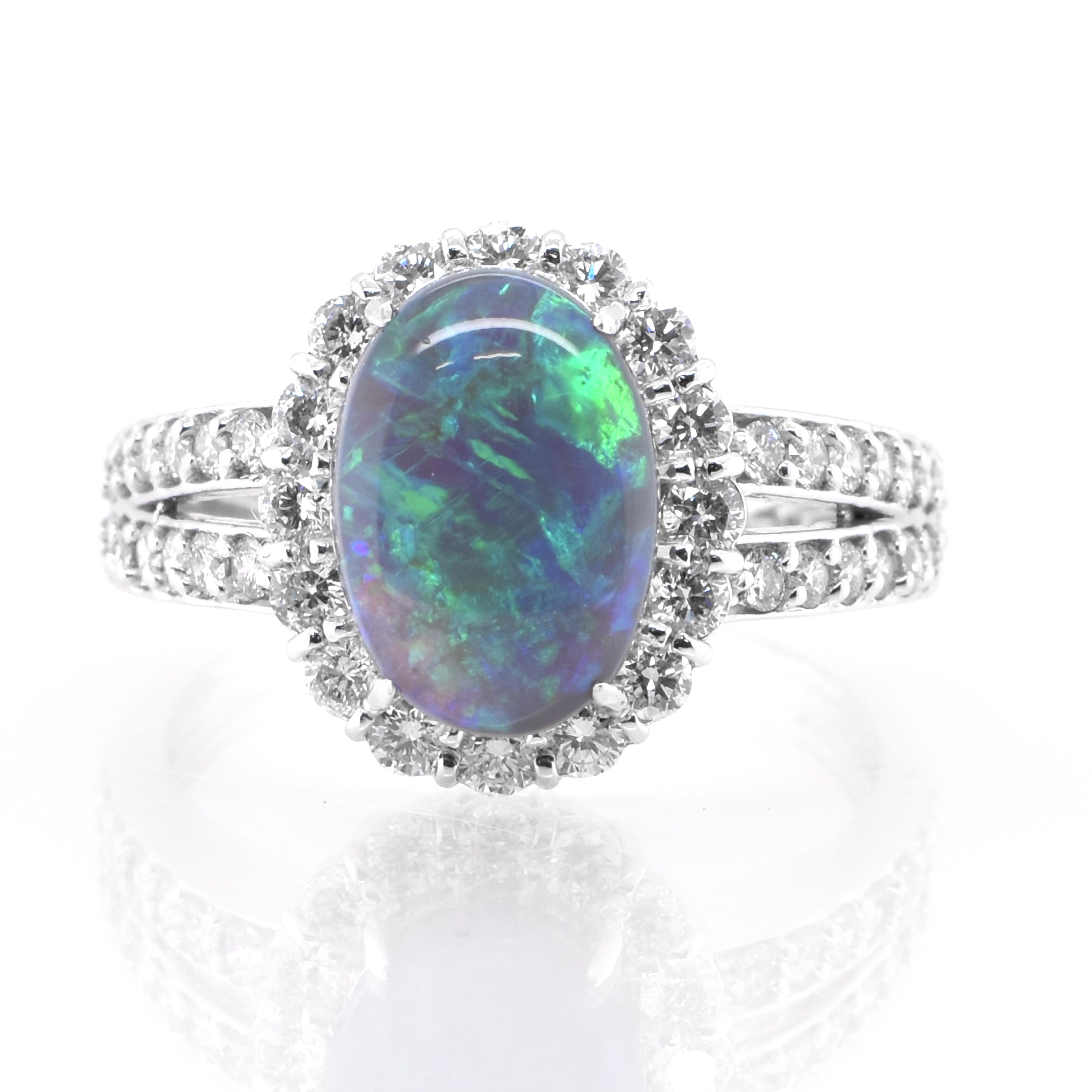 2.08 Carat Natural, Australian Black Opal and Diamond Ring Set in ...