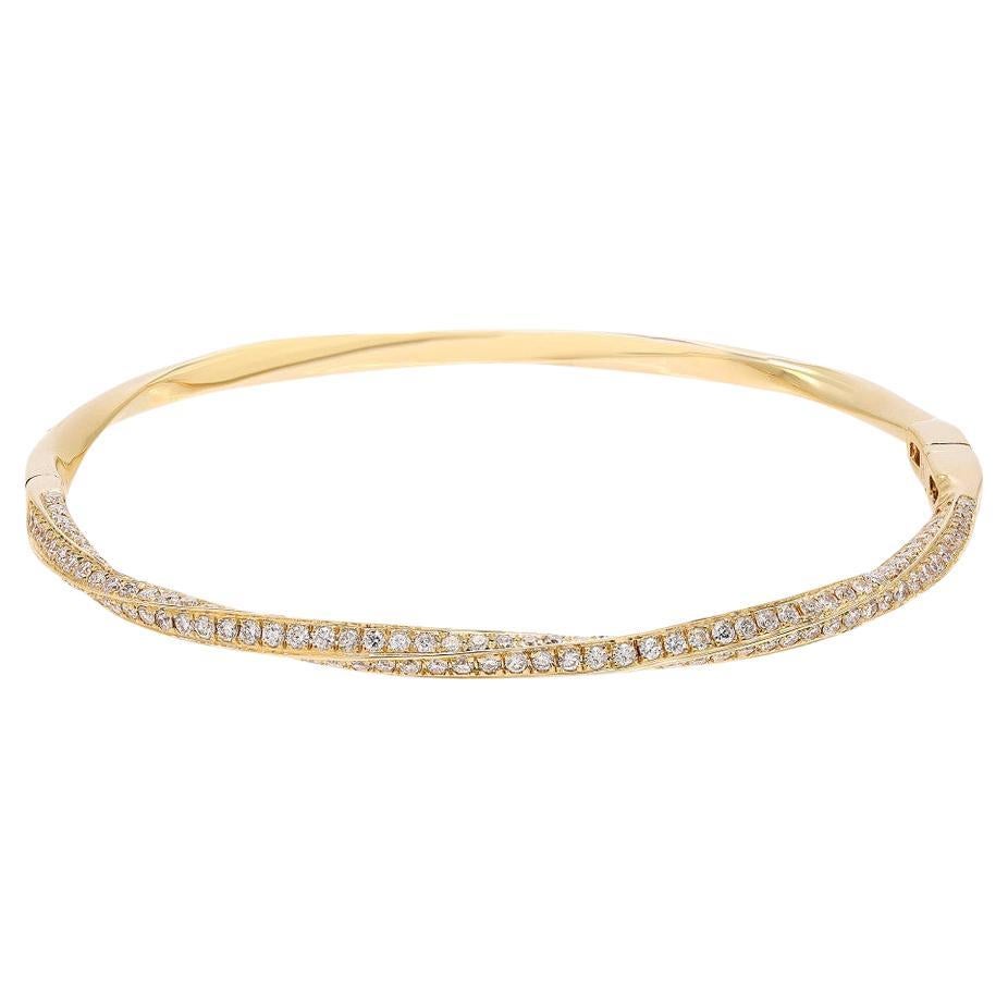 Diamond Yellow Gold Round Cut Bangle Bracelet at 1stDibs