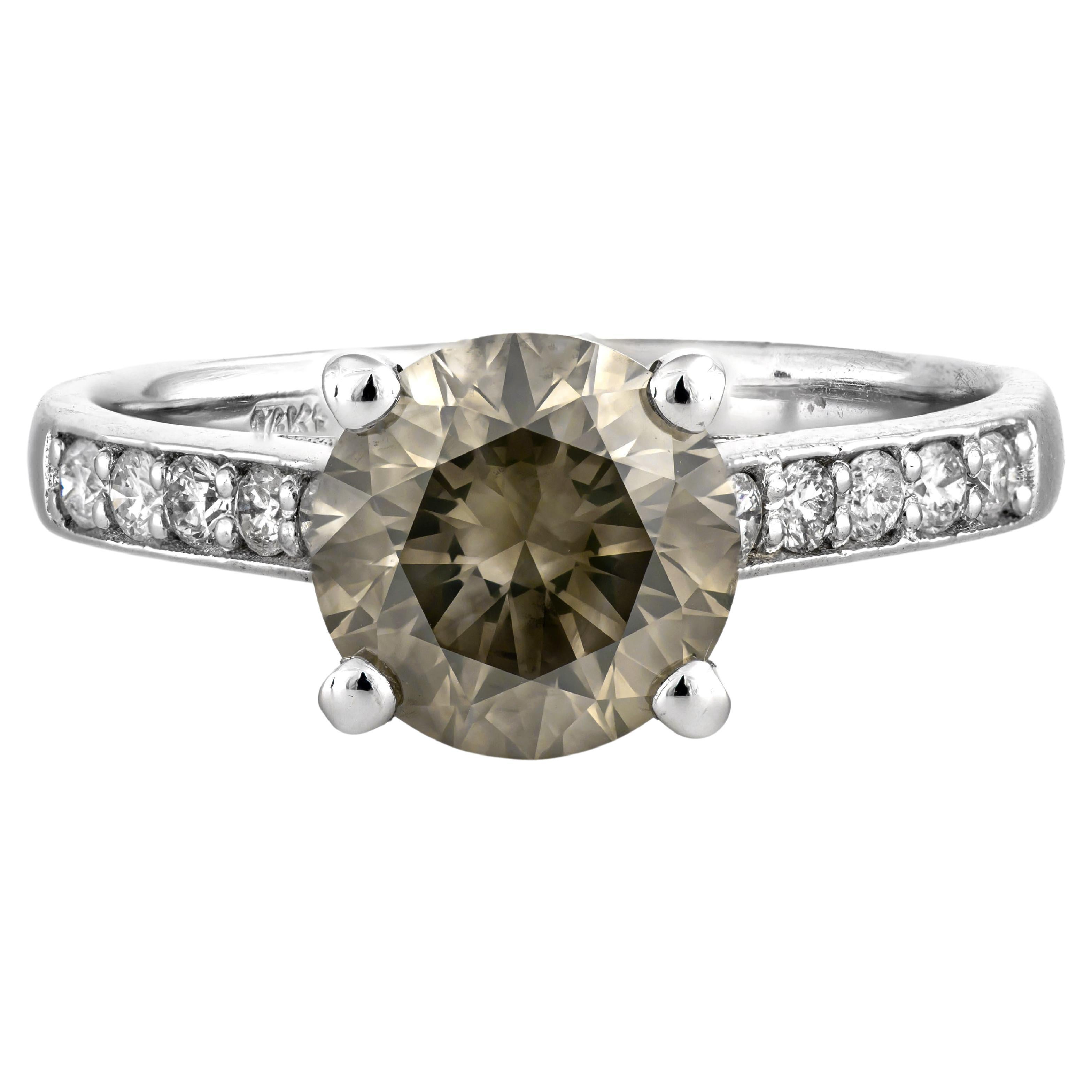 1.12 Ct Natural Fancy Deep Brown Greenish Yellow Diamond Ring For Sale ...