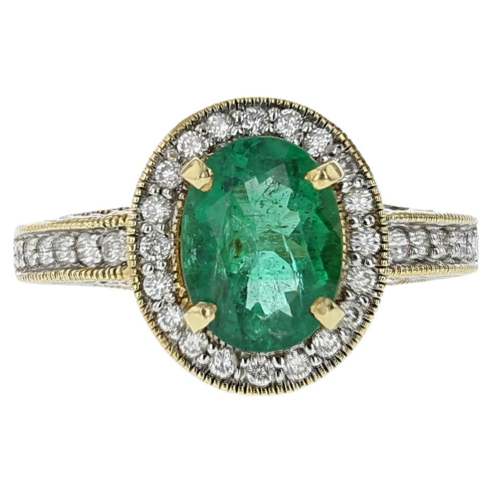 Elegant Diamond 8.08ct Genuine Emerald 18k Yellow Gold Halo Cocktail ...