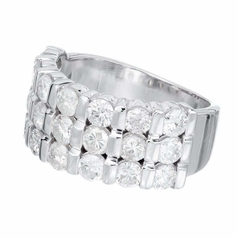 2.09 Carat Diamond White Gold Three-Row Wedding Band Ring at 1stDibs