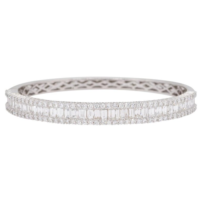 2.09 Carat Round and Baguette Diamond Pave Three Row Bangle 18 Karat in ...