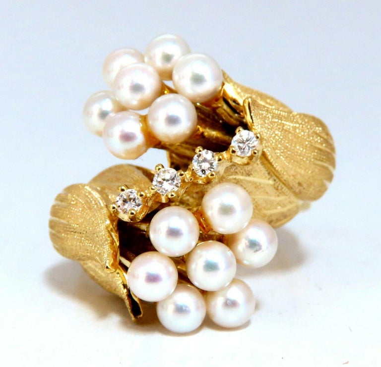 .20 Carat Japanese Cultured Pearls .20 Carat Diamonds Flower Ring 14 ...