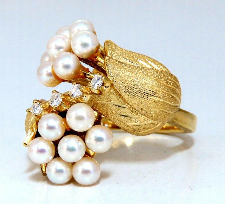 .20 Carat Japanese Cultured Pearls .20 Carat Diamonds Flower Ring 14 ...