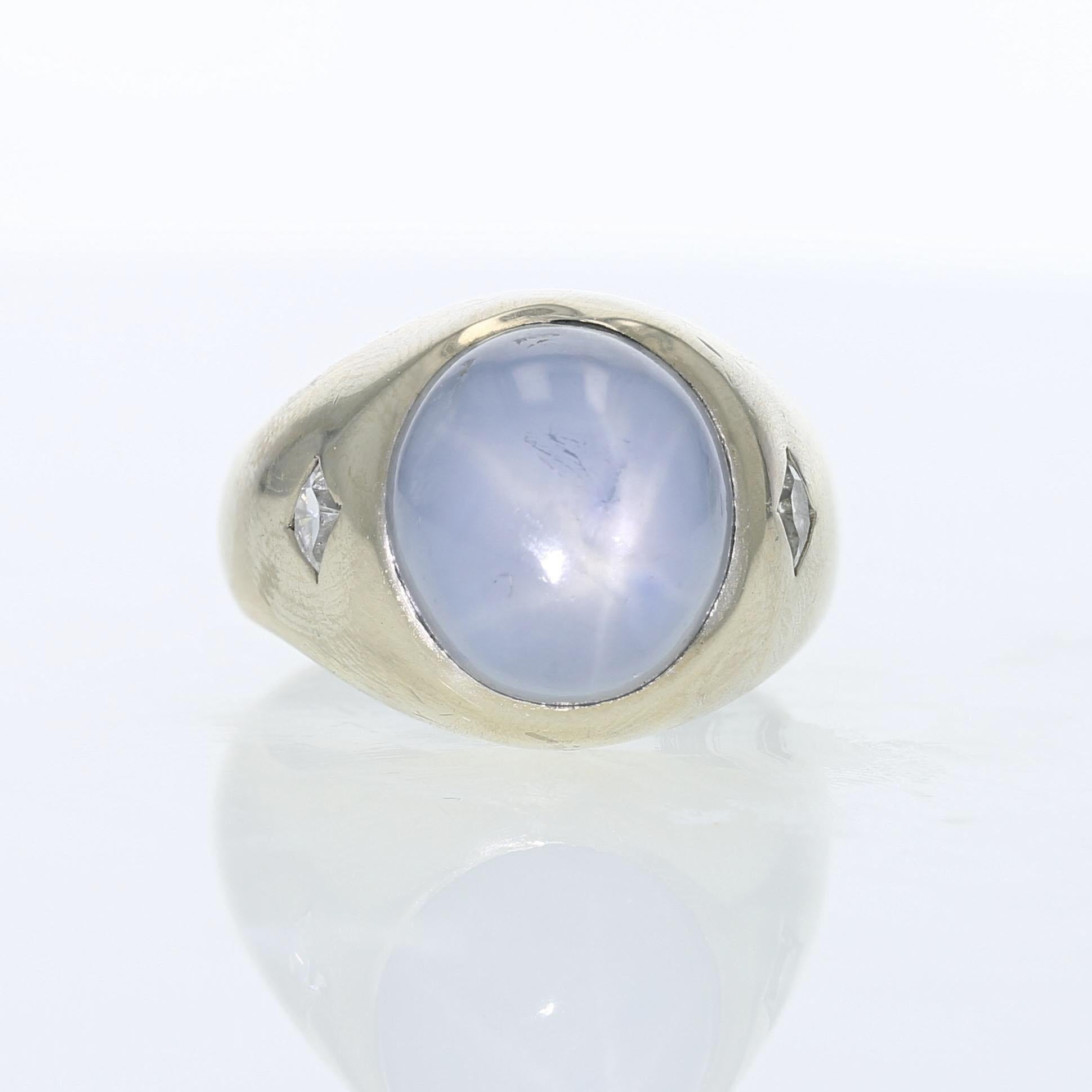 20ct Natural Star Sapphire 14K White Gold Ring For Sale at 1stDibs ...