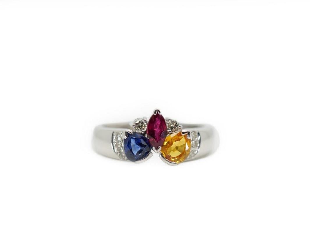 20K White Gold Crown-Like Design Ring with 1.70 Ruby and Sapphire, NGI ...