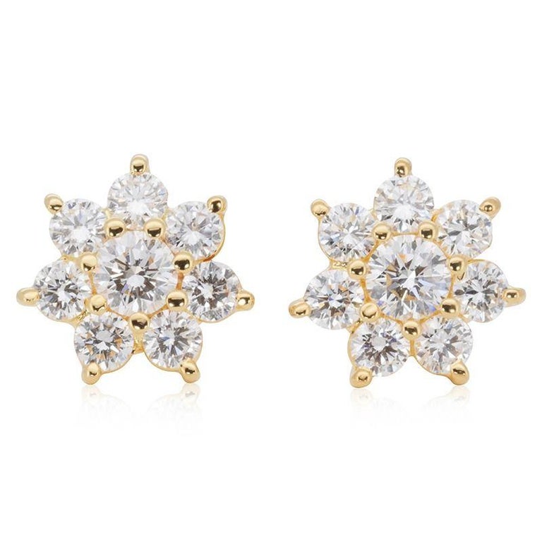 20k Yellow Gold Flower Stud Earrings with 1.14 Ct Natural Diamonds NGI ...