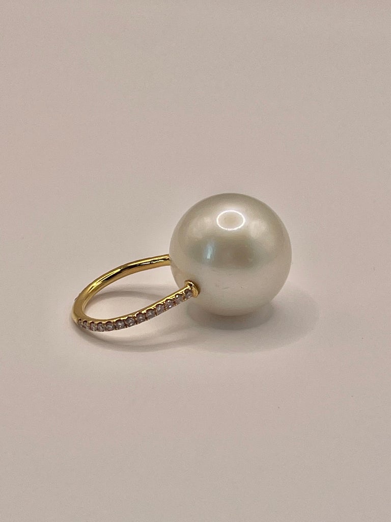 20mm South Sea White Pearl and Pink Diamonds cocktail ring by Julia ...