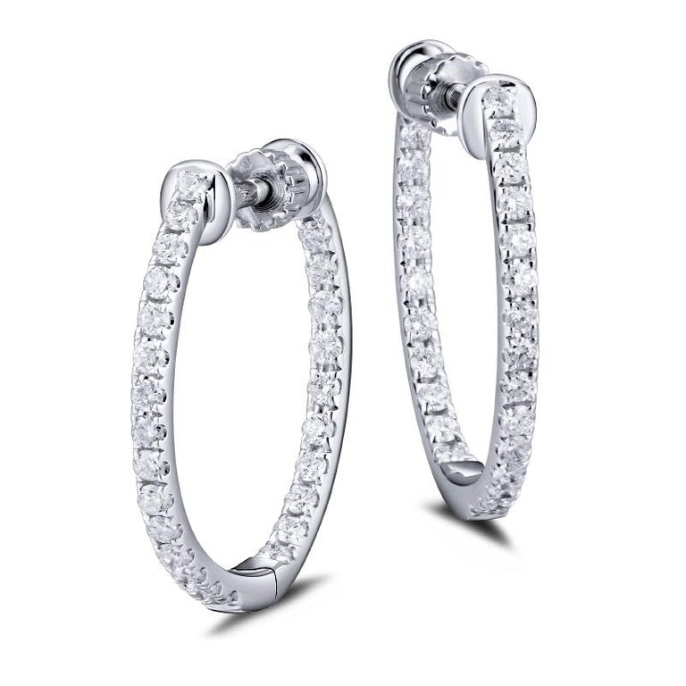 White Gold Diamond Hoops For Sale at 1stDibs