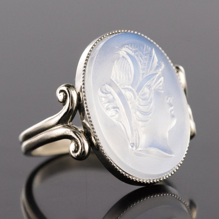 20th Antique Moonstone Cameo White Gold Ring at 1stDibs
