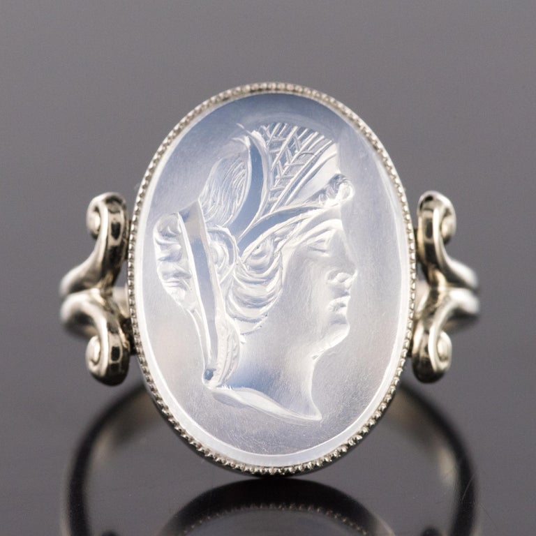20th Antique Moonstone Cameo White Gold Ring at 1stDibs