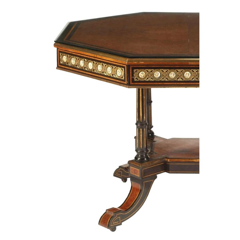 20th C. Burlwood and Parcel, Ebonized, Octagonal, Vintage / Antique Center Table For Sale at 1stDibs