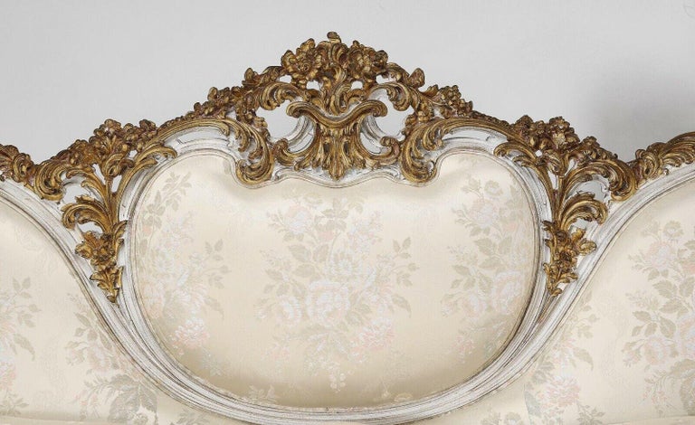 20th Century Italian Rococo Style Carved, Gilt, Satin Brocade, 3 Sofa ...
