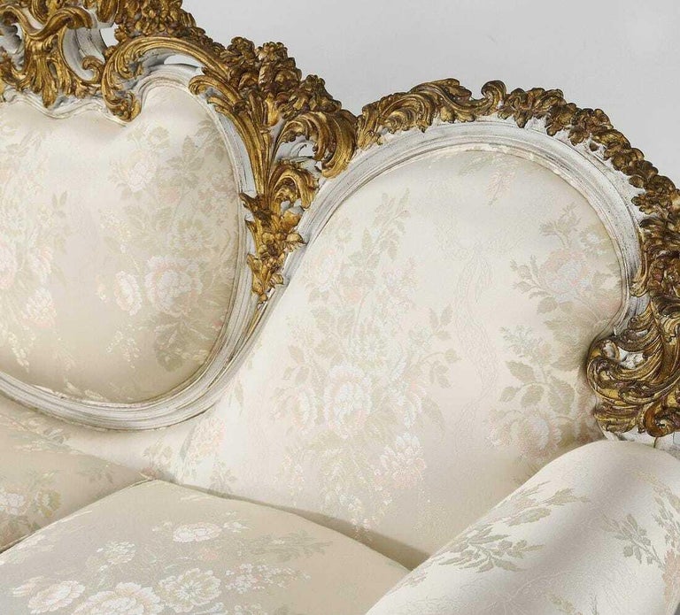 20th Century Italian Rococo Style Carved, Gilt, Satin Brocade, 3 Sofa ...