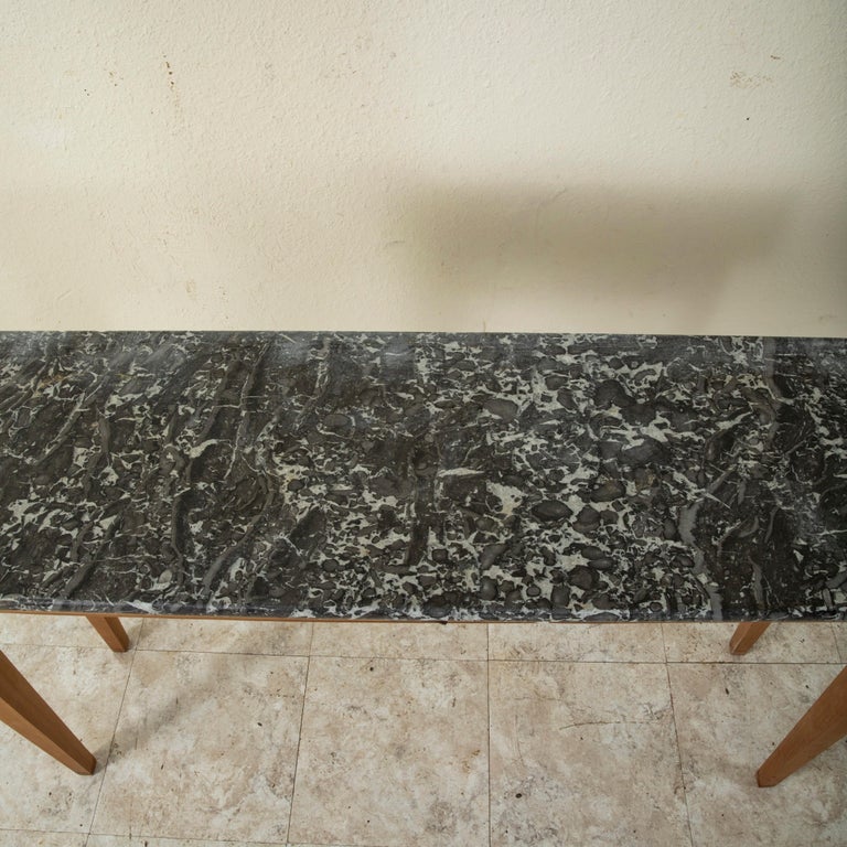 20th C. Narrow French Artisan-Made Cherrywood and Marble Console or ...