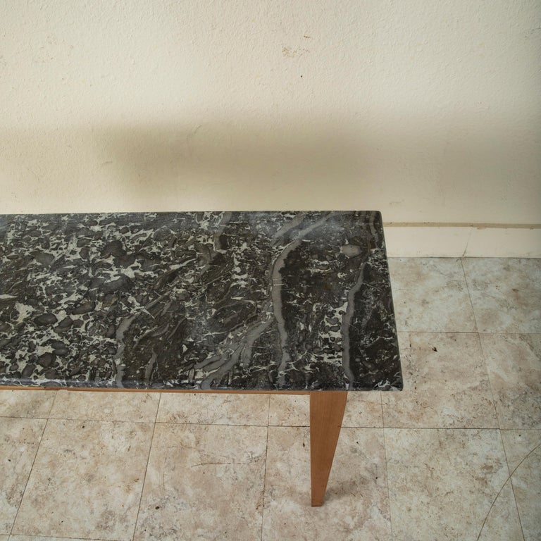 20th C. Narrow French Artisan-Made Cherrywood and Marble Console or ...