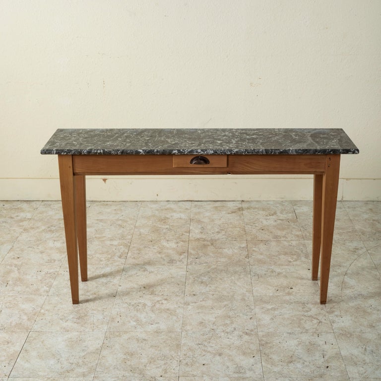 20th C. Narrow French Artisan-Made Cherrywood and Marble Console or ...