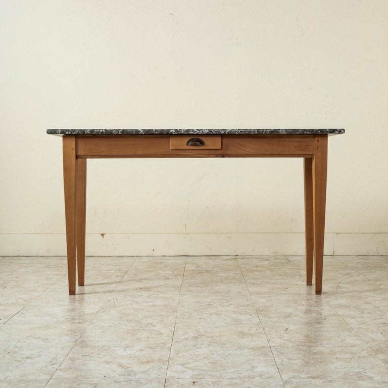 20th C. Narrow French Artisan-Made Cherrywood and Marble Console or ...