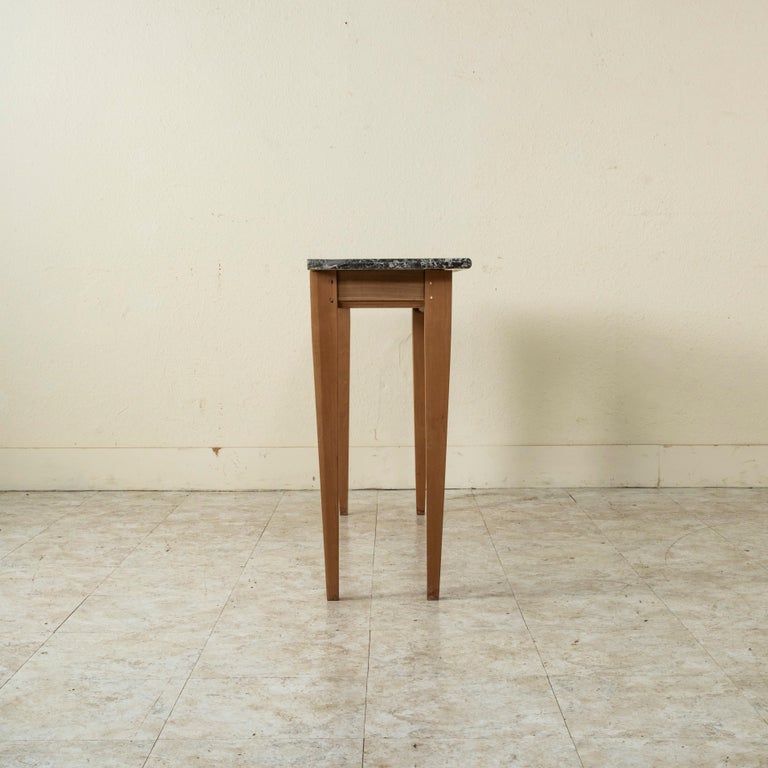 20th C. Narrow French Artisan-Made Cherrywood and Marble Console or ...