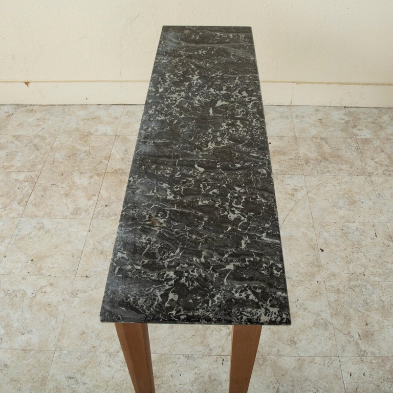 20th C. Narrow French Artisan-Made Cherrywood and Marble Console or ...