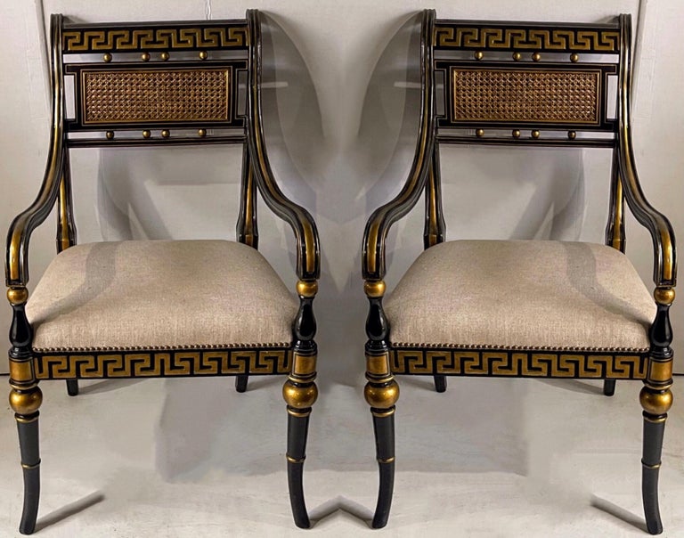 20th-C. Neo-Classical Style Black Lacquer and Gilt Arm Chairs, Pair at ...